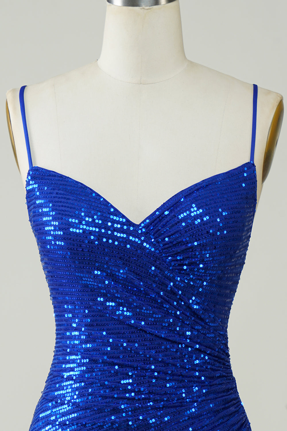 Straps Royal Blue Sequin Ruched Short Dress – PollyBoutique