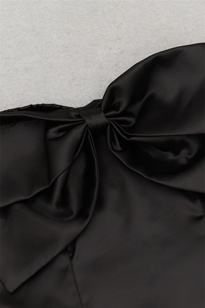 Strapless Black Front Bow A-line Short Dress – PollyBoutique
