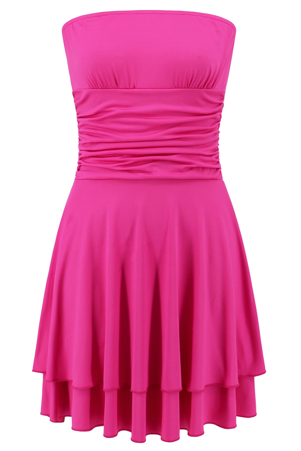 Strapless Hot Pink Ruffle Ruched Short Dress – PollyBoutique