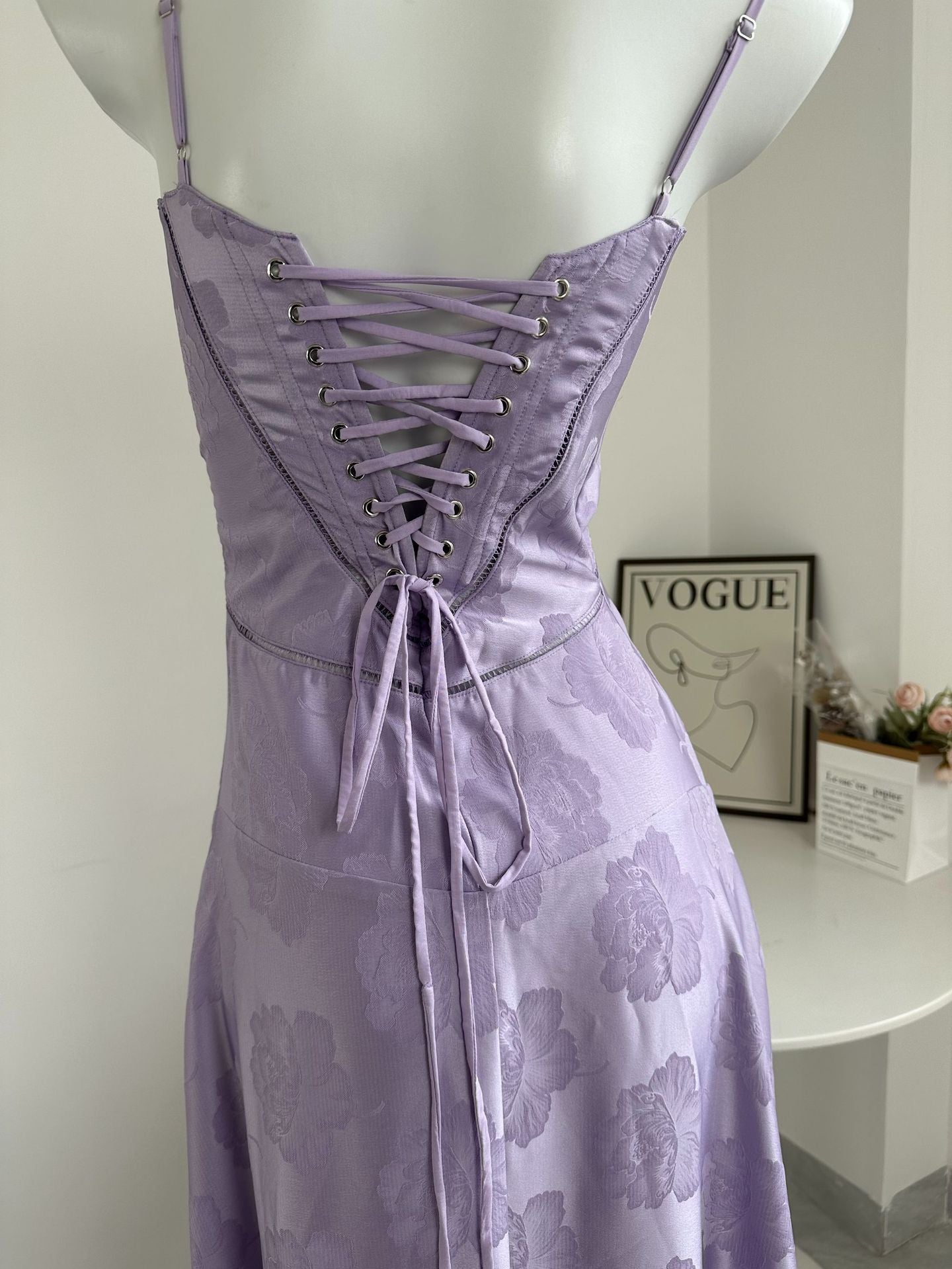 Straps Lavender Floral Embroidery Long Dress – PollyBoutique