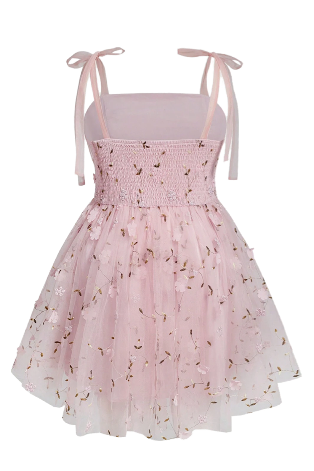 Straps Pink Floral Embroidery Short Princess Dress – PollyBoutique